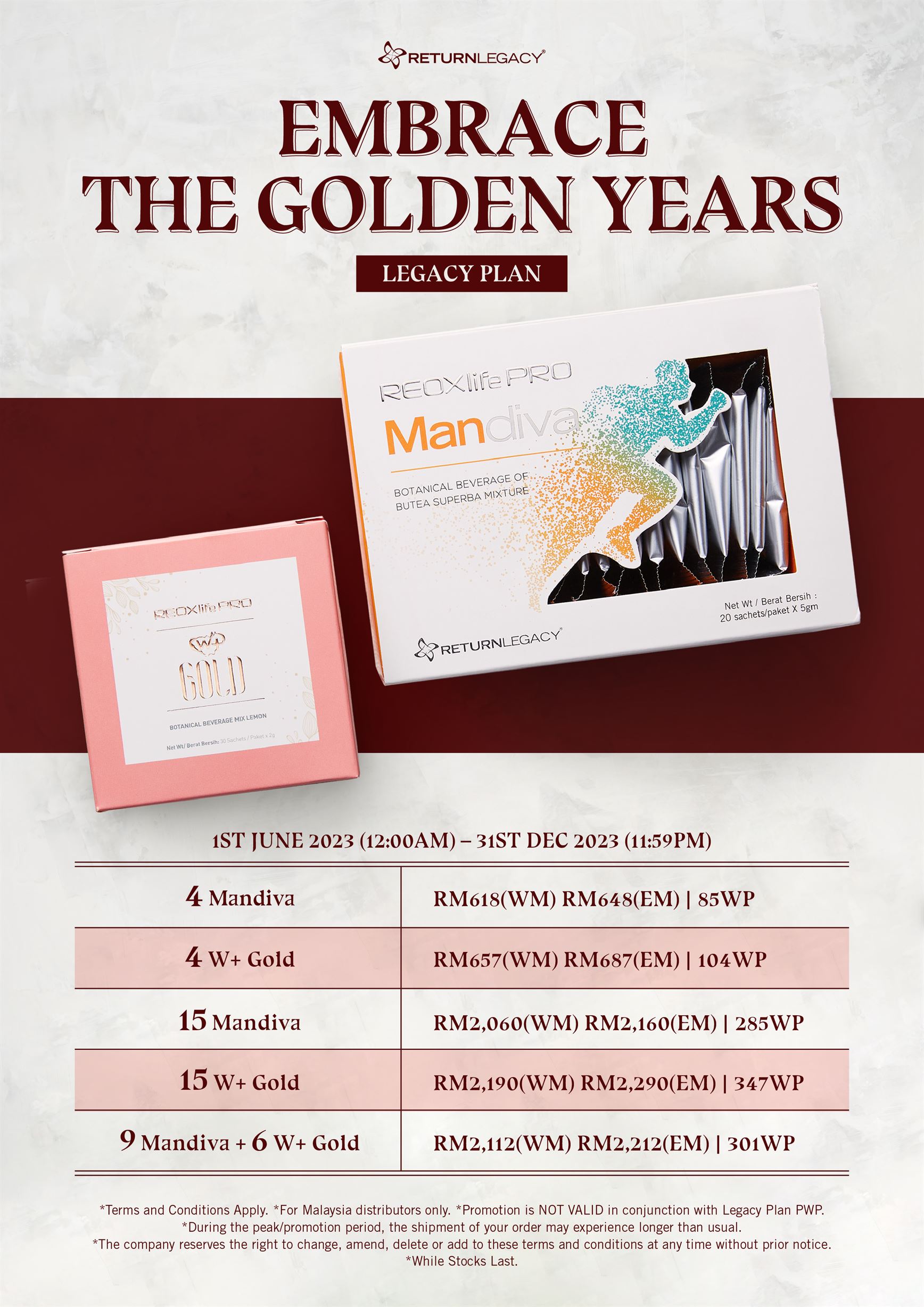 9 x REOXlife PRO Mandiva + 6 x REOXlife PRO W+ Gold - Return Legacy