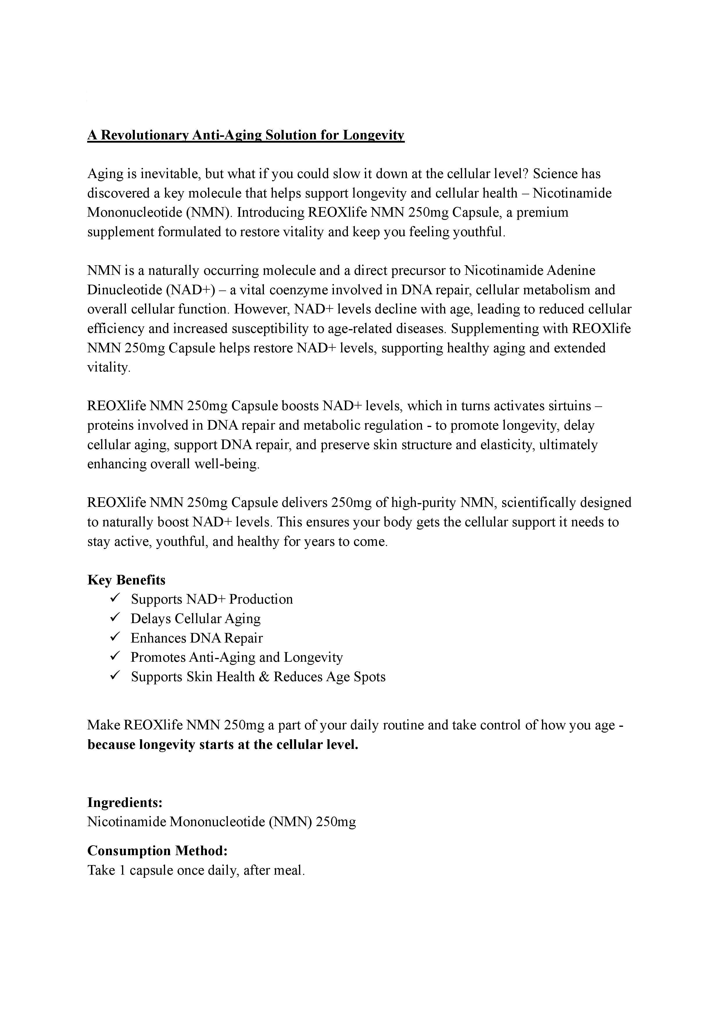 REOXlife NMN 30 Capsule (DUO PACK) - Return Legacy